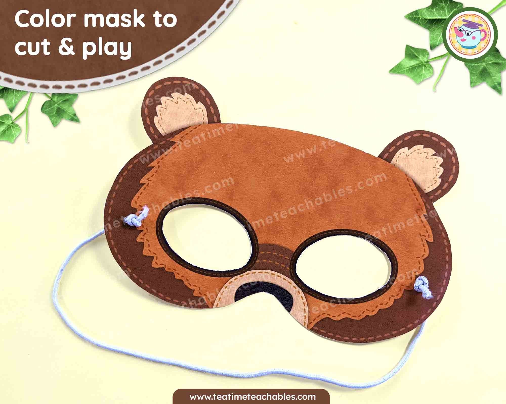 BEAR Mask: Precolored and for Coloring Printable Mask for Kids PDF ...