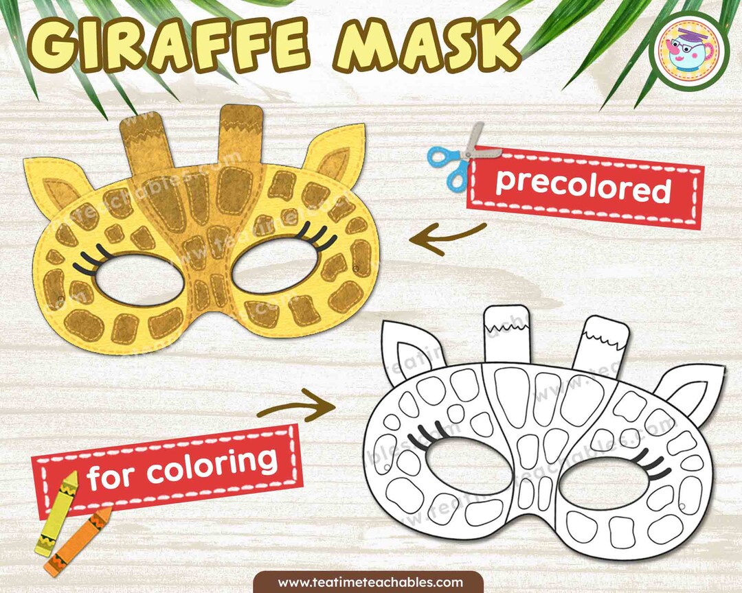 GIRAFFE Mask: Precolored and for Coloring- Printable Jungle Animals ...