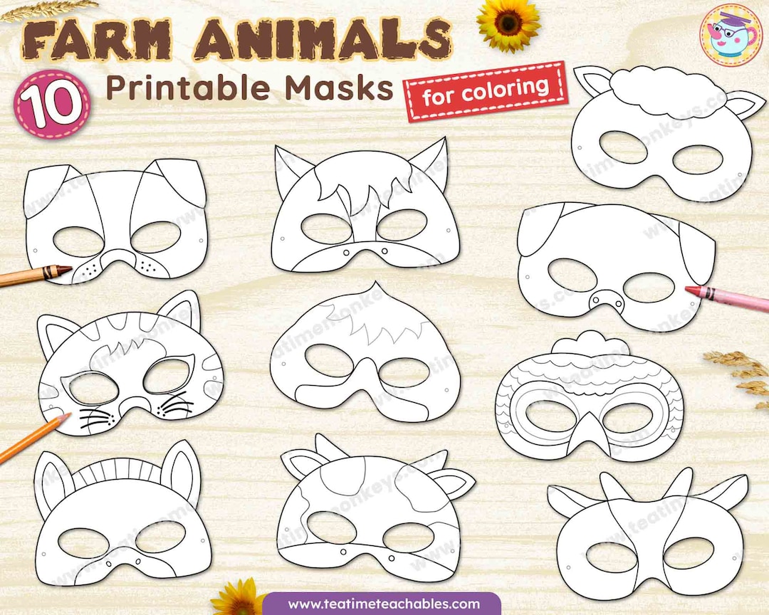 FARM ANIMALS Masks | Ten Printable Masks to Color and Decorate | PDF ...