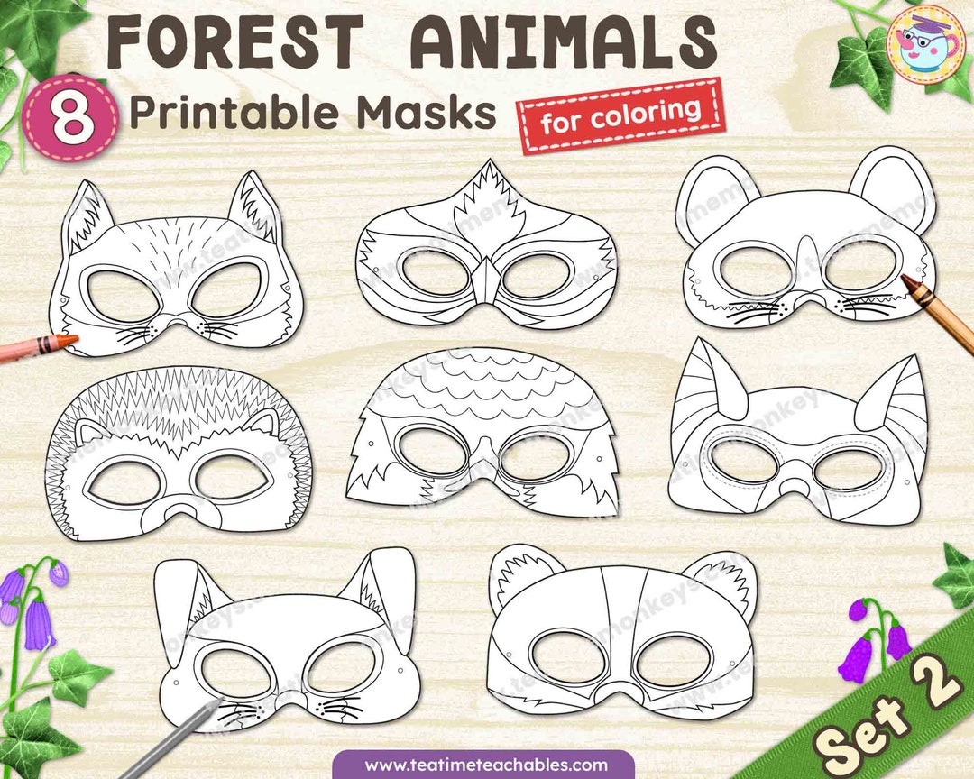 Forest Animals Masks for Coloring: Printable Woodland Creatures (PDF ...