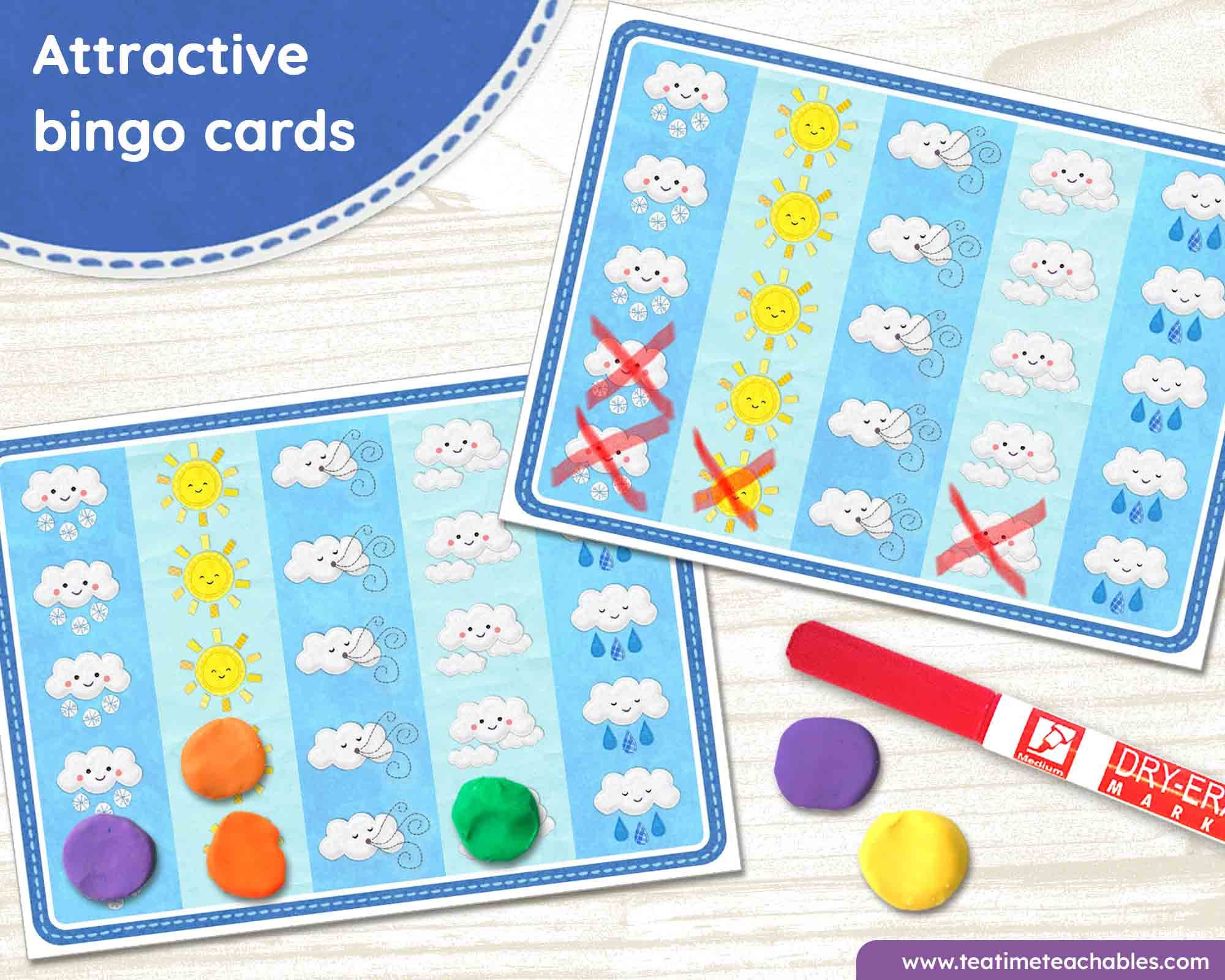 Weather BINGO Game for Kids Printable Game Educational Game With Craft ...