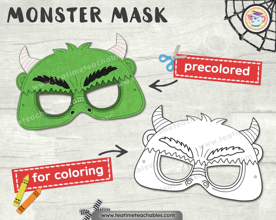 MONSTER Mask: Precolored and for Coloring - Printable Halloween Mask ...