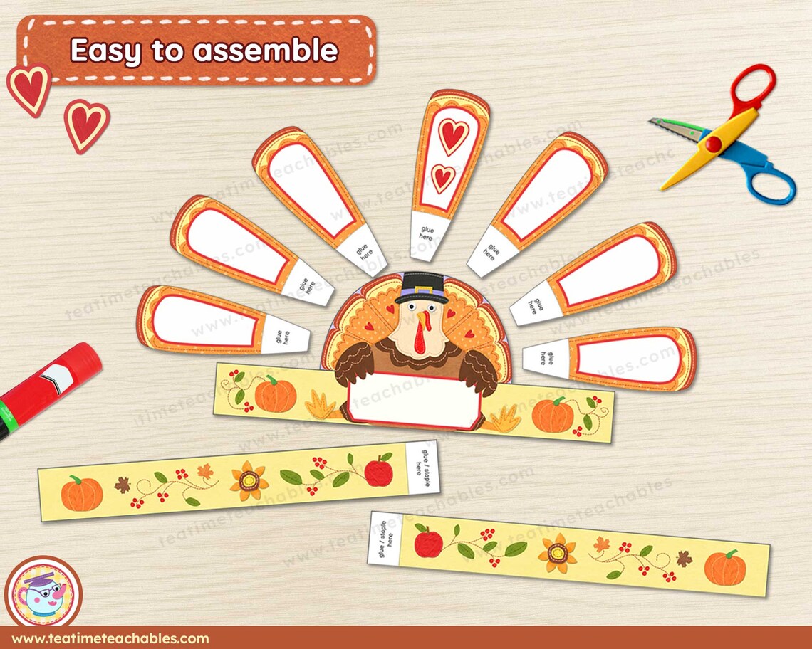 Thankful Turkey Crown for Kids | Precolored and Editable | PDF ...