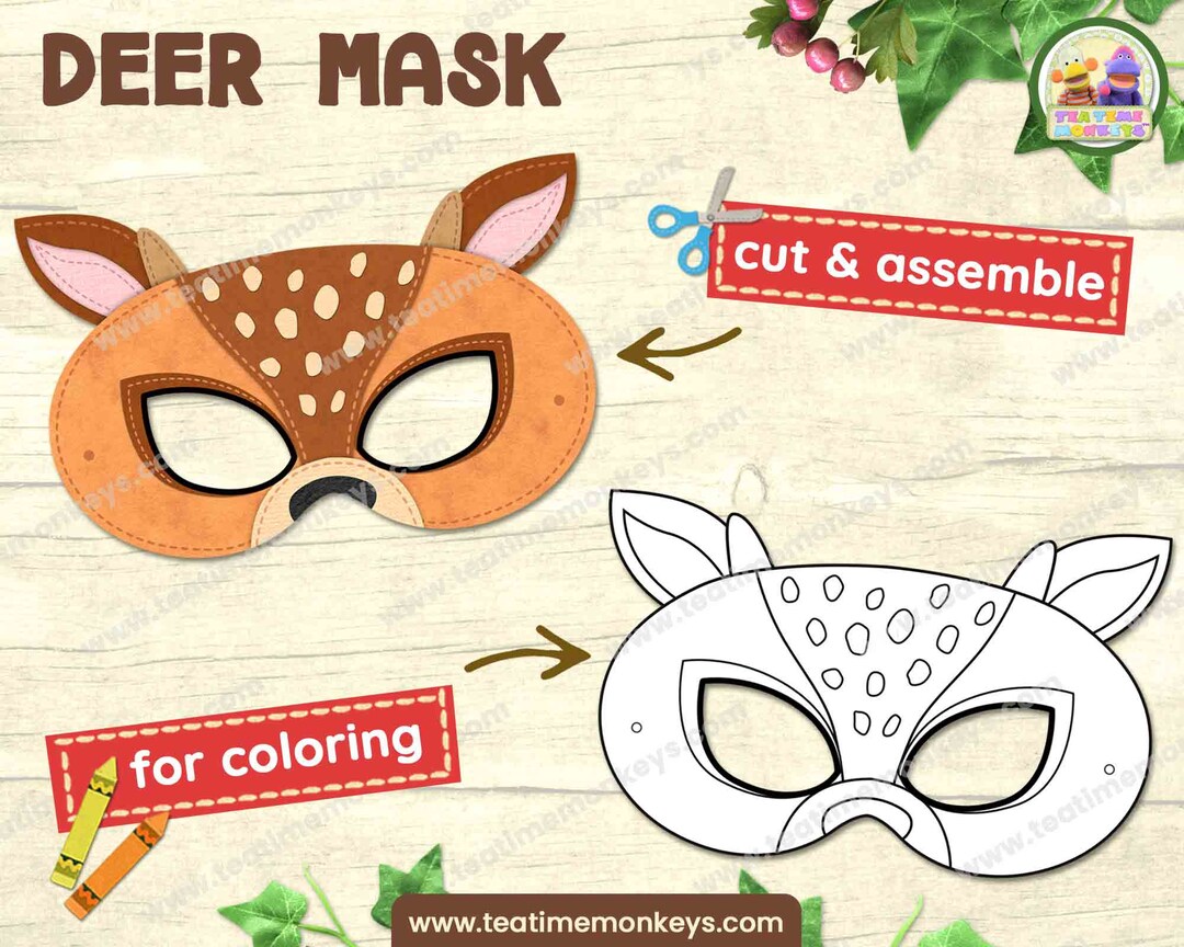 DEER Mask: in Color and for Coloring Printable Mask for Kids PDF Forest ...
