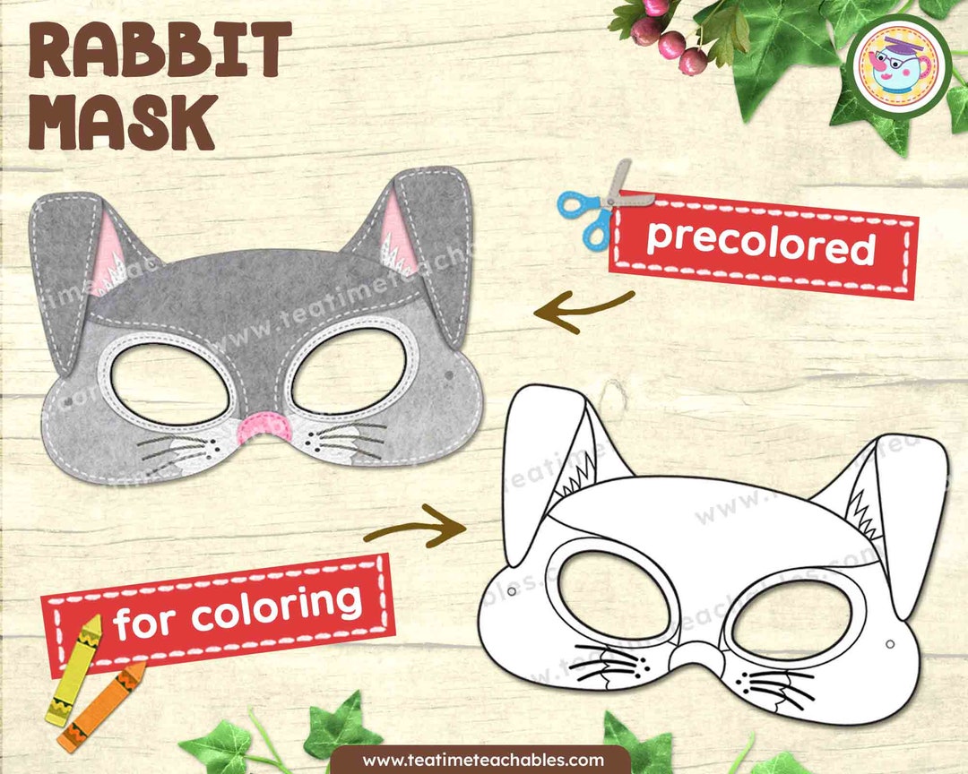 RABBIT Mask: Precolored and for Coloring - Printable Mask for Kids ...