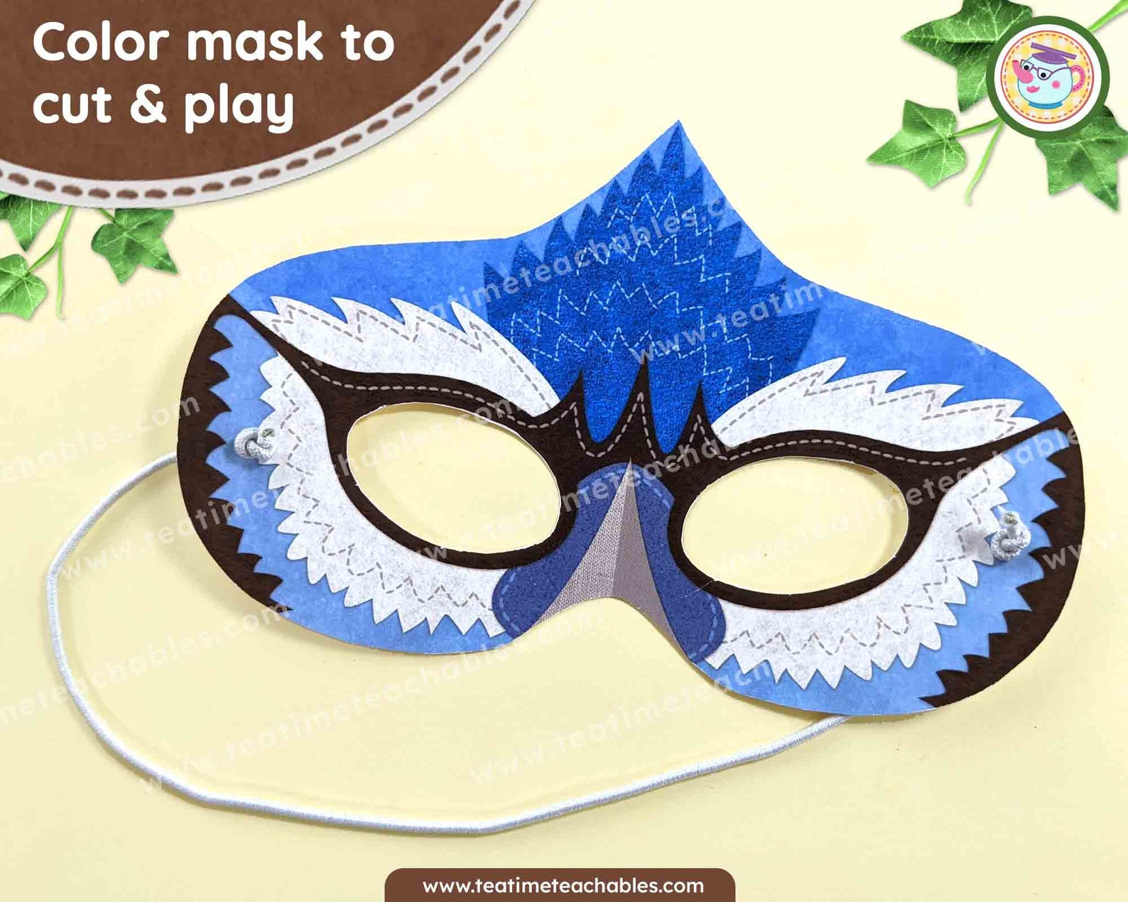 BLUE JAY Mask: Precolored and for Coloring - Printable Mask for Kids ...