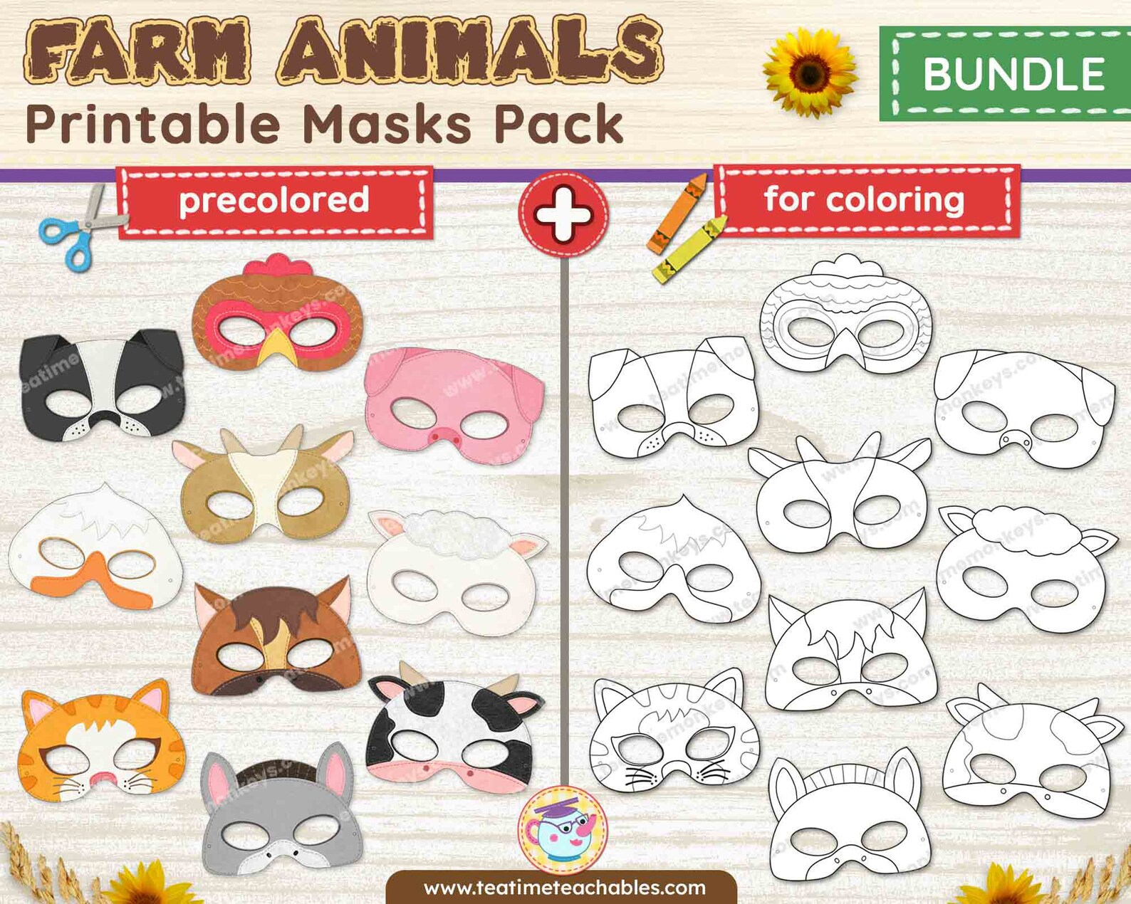 FARM ANIMALS Masks Bundle | 20 Printable Masks | PDF | Farm Craft for ...
