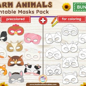 FARM ANIMALS Masks Bundle | 20 Printable Masks | PDF | Farm Craft for ...