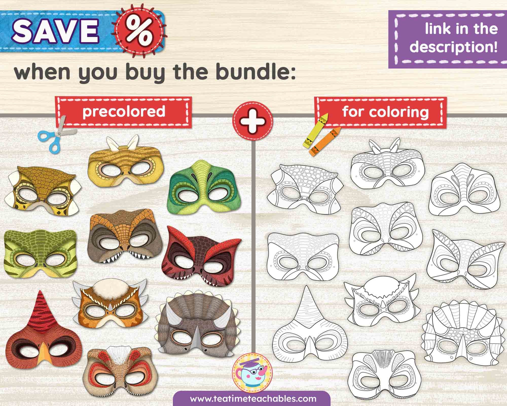 ANKYLOSAURUS Dinosaur Mask: Precolored & for Coloring Printable ...