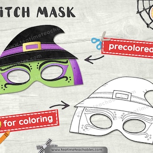 WITCH Mask: Precolored and for Coloring Printable Halloween Mask for ...