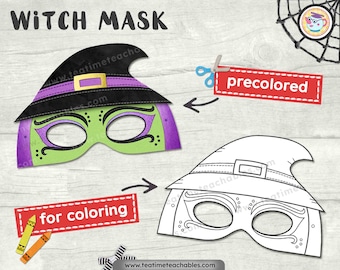 Witch Mask Printable Coloring, Paper DIY for Kids and Adults. PDF ...