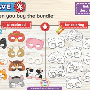 FARM ANIMALS Masks | Ten Printable Masks | Precolored | PDF | Costume ...