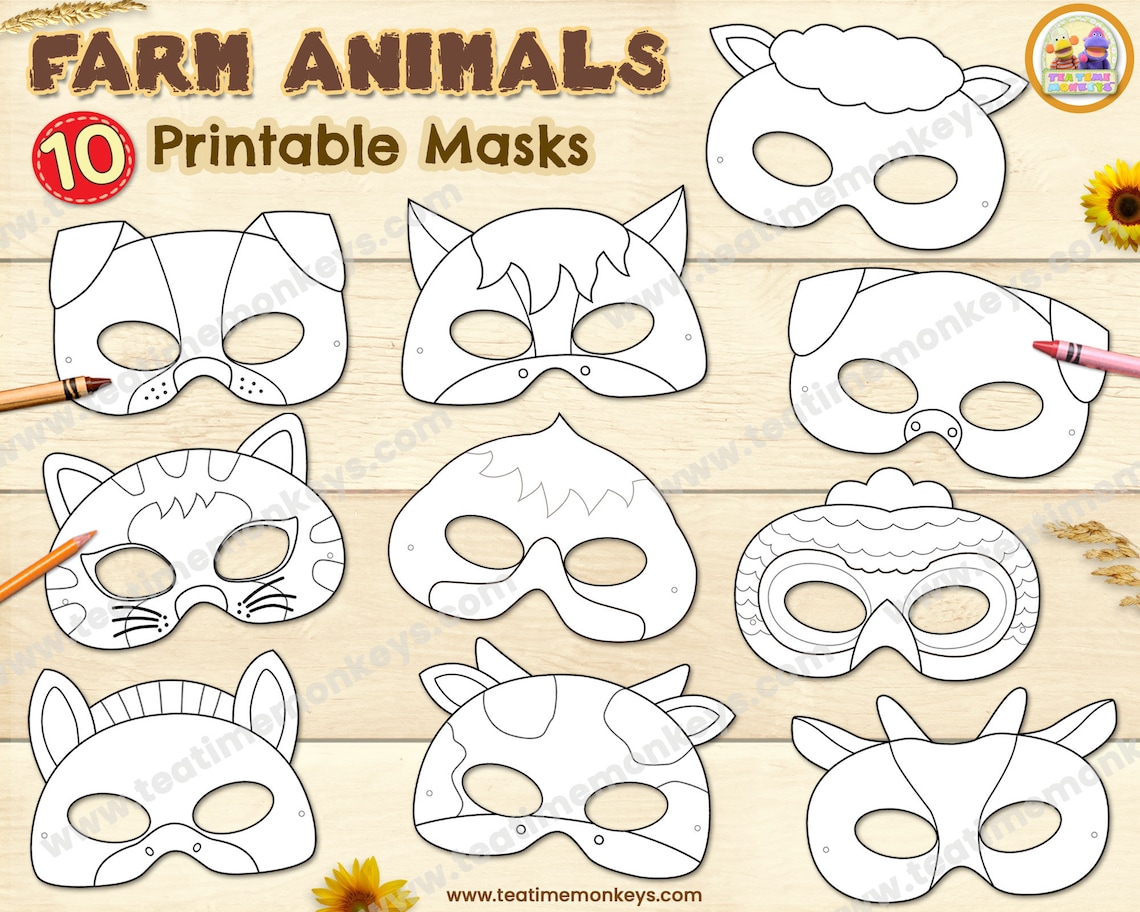 FARM ANIMALS Masks TEN Printable Masks to Colour and | Etsy