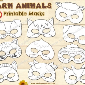FARM ANIMALS Masks TEN Printable Masks to Colour and | Etsy