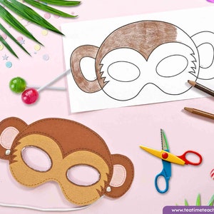 MONKEY Mask: in Color and for Coloring - Printable Jungle Animals Mask ...