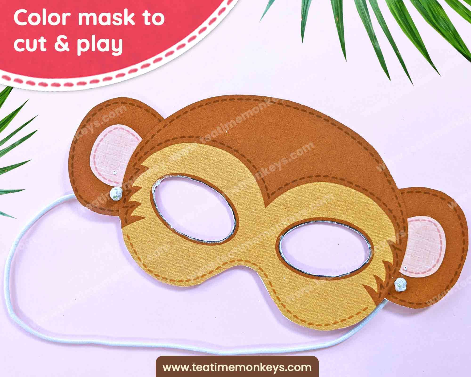 MONKEY Mask: in Color and for Coloring Printable Jungle Animals Mask ...