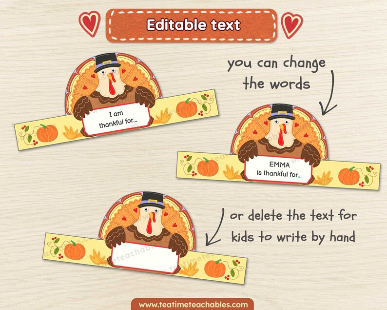 Thankful Turkey Crown for Kids | Precolored and Editable | PDF ...
