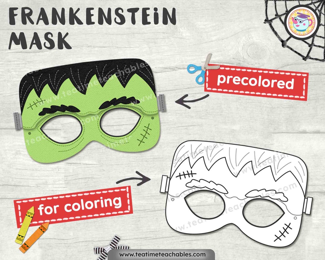 Printable Frankenstein Mask: Precolored & Coloring Halloween Craft (PDF ...