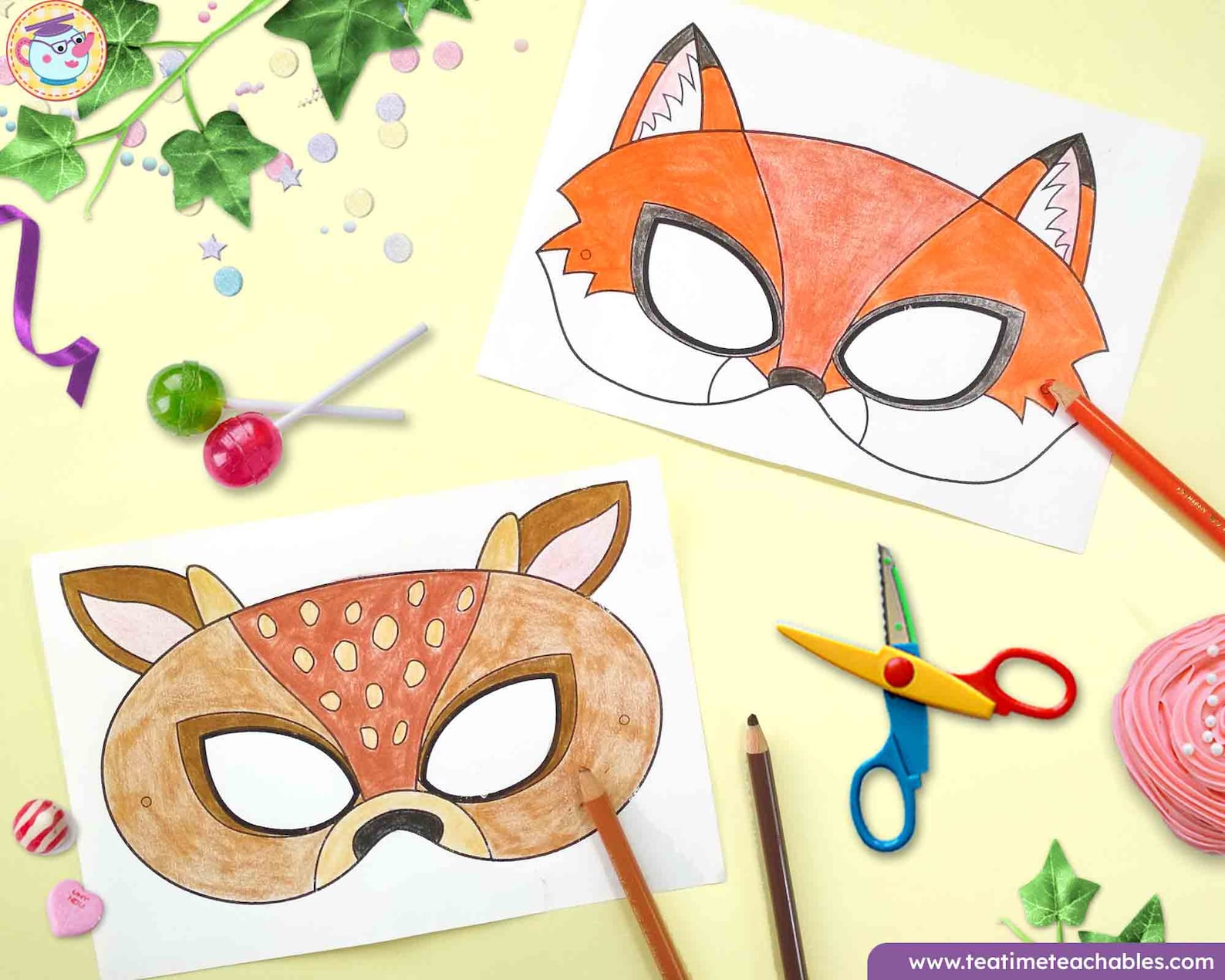 FOREST ANIMALS Masks Set 1 - EIGHT Printable Masks for Coloring ...