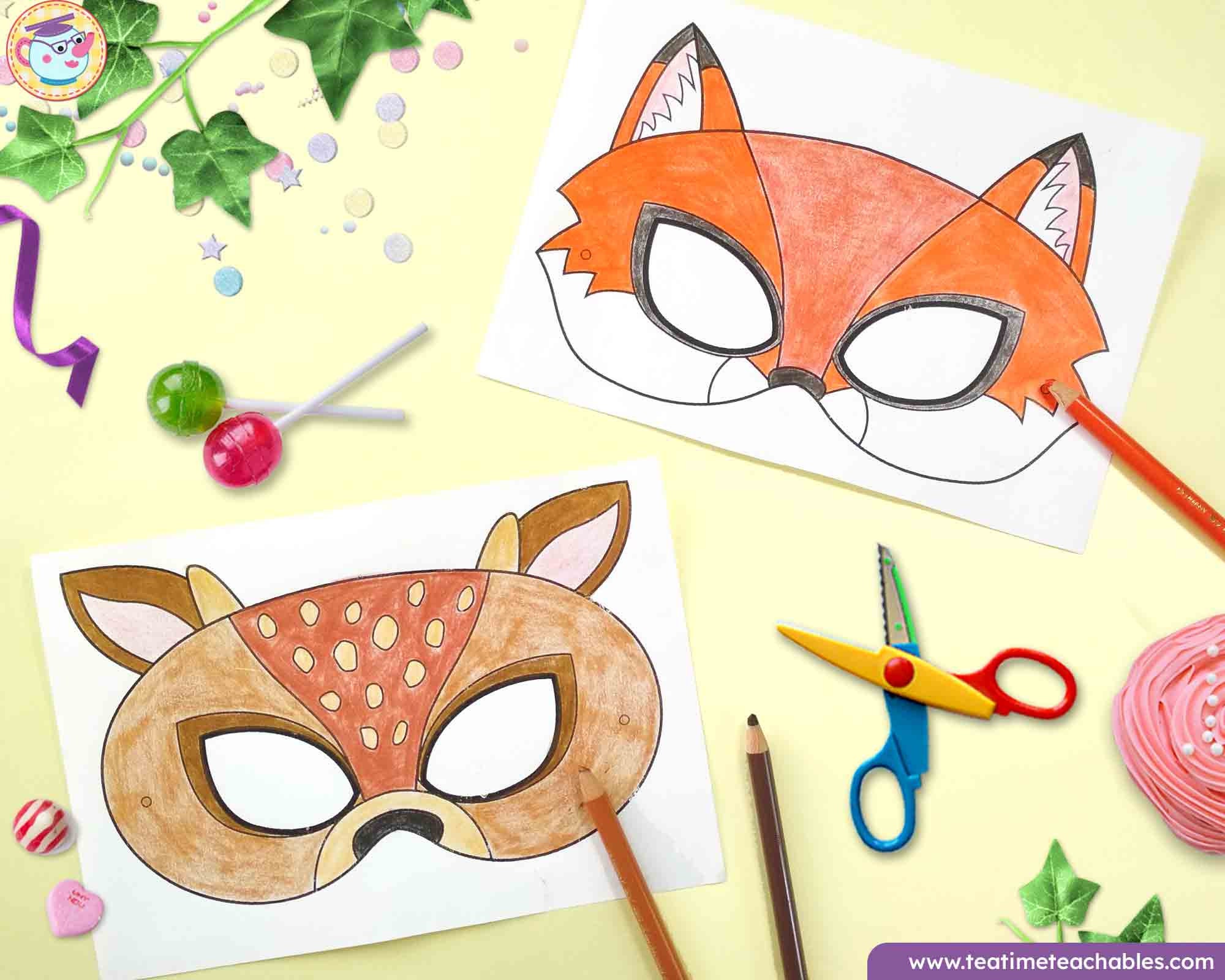 FOREST ANIMALS Masks Set 1 - EIGHT Printable Masks for Coloring ...