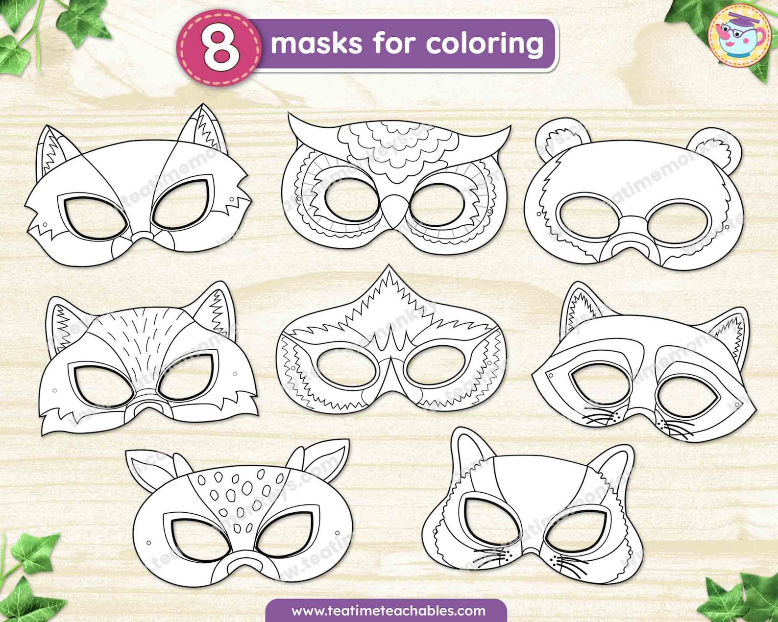FOREST ANIMALS Masks Set 1 - EIGHT Printable Masks for Coloring ...