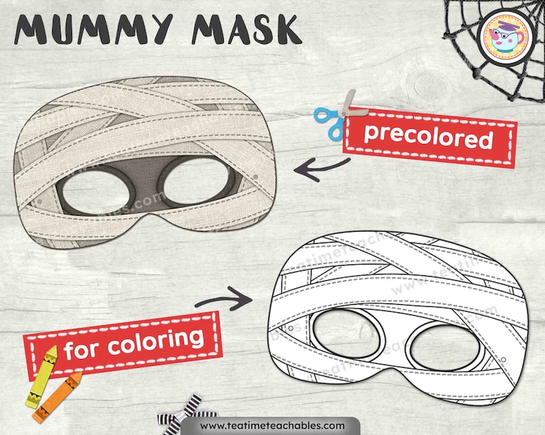 MUMMY Mask: Precolored and for Coloring - Printable Halloween Mask for ...
