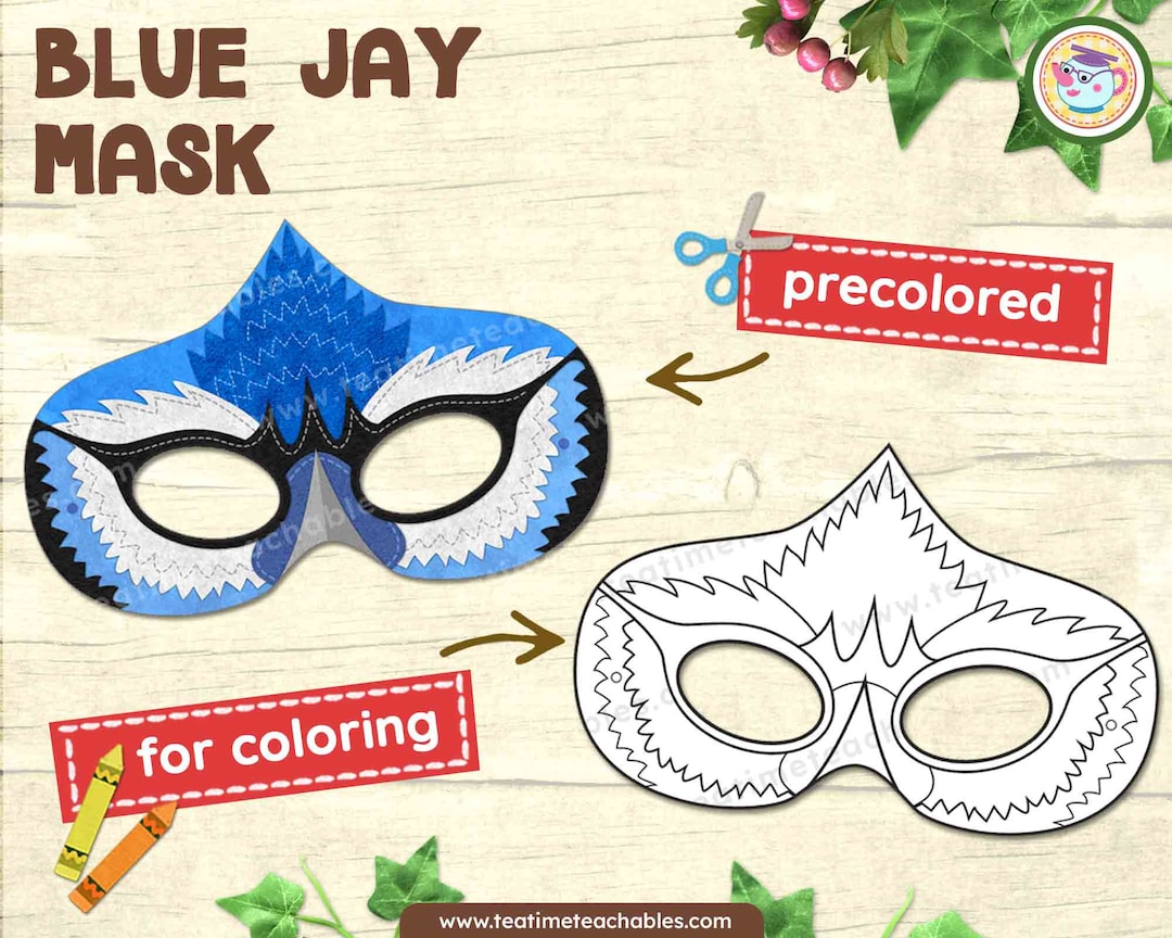 BLUE JAY Mask: Precolored and for Coloring - Printable Mask for Kids ...