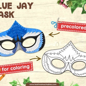 BLUE JAY Mask: Precolored and for Coloring - Printable Mask for Kids ...