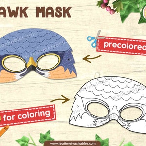 HAWK Mask: Precolored and for Coloring - Printable Mask for Kids - PDF ...