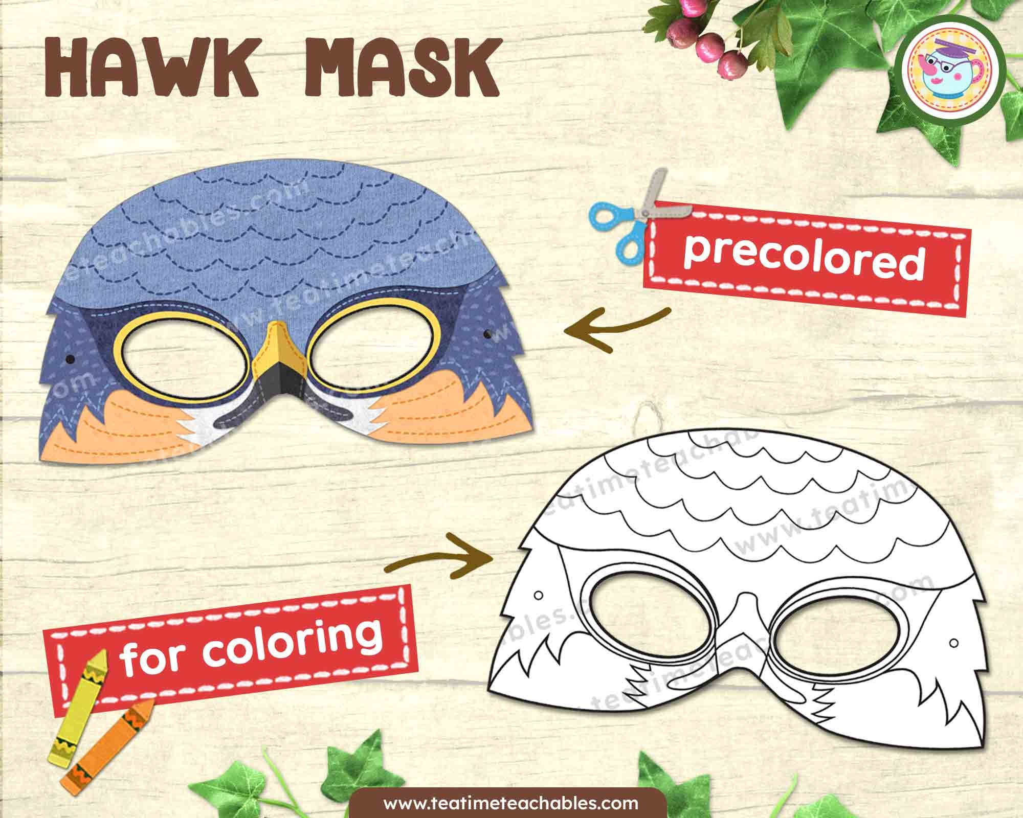 HAWK Mask: Precolored and for Coloring - Printable Mask for Kids - PDF ...