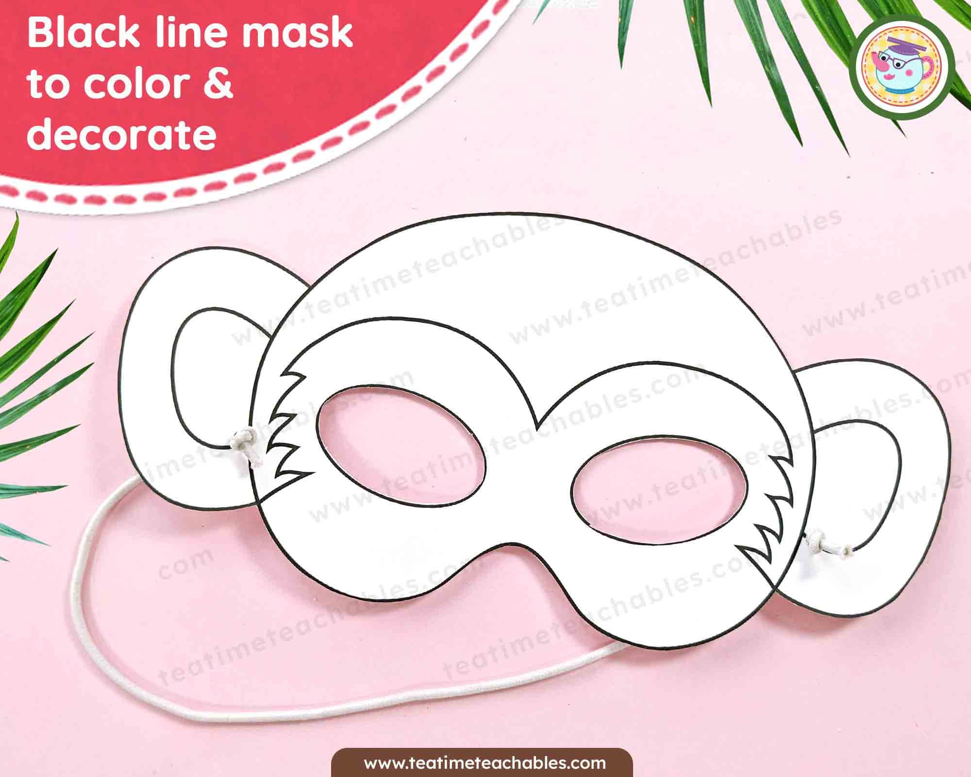 MONKEY Mask: in Color and for Coloring - Printable Jungle Animals Mask ...