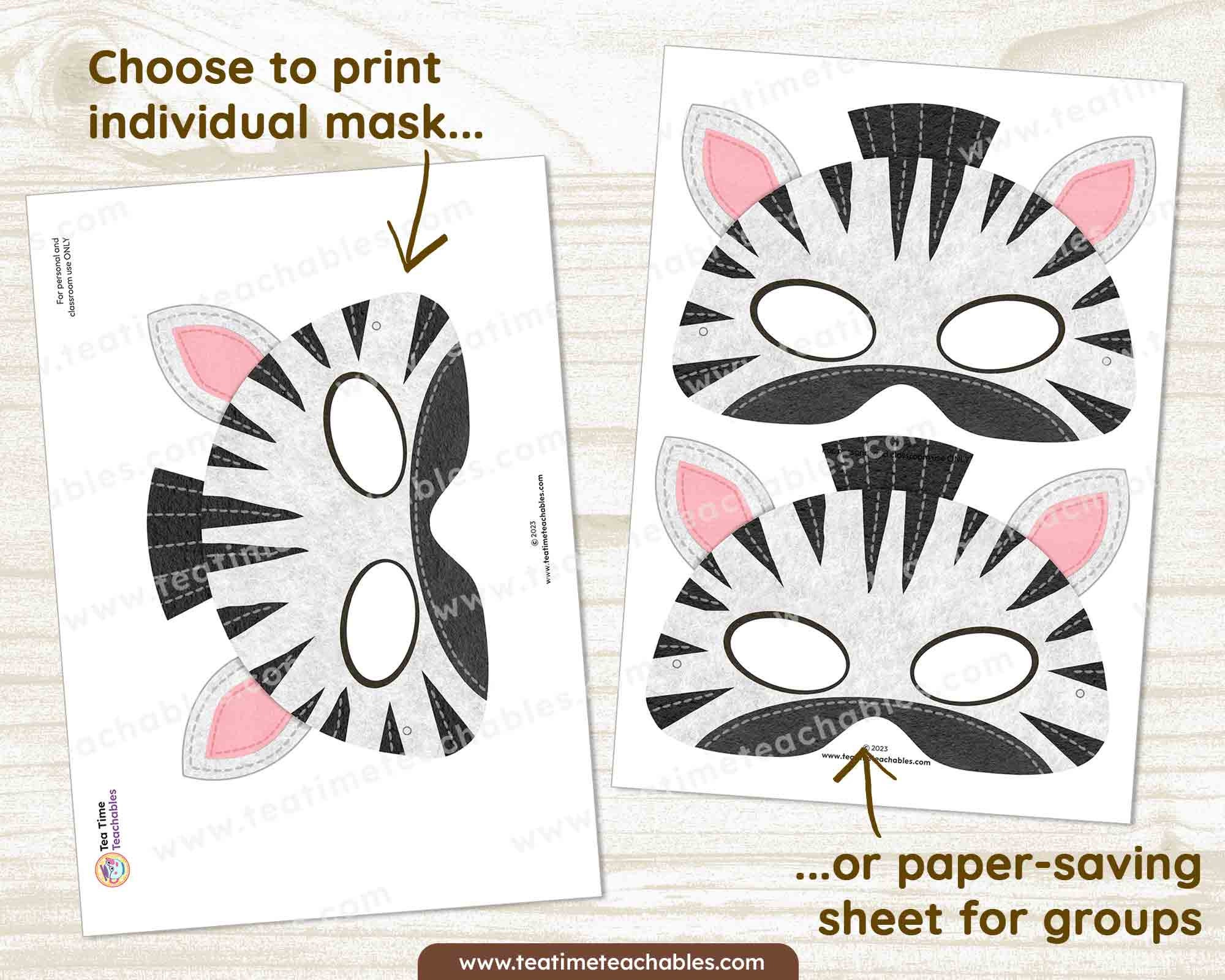 ZEBRA Mask: Precolored and for Coloring Printable Jungle Animals Mask ...