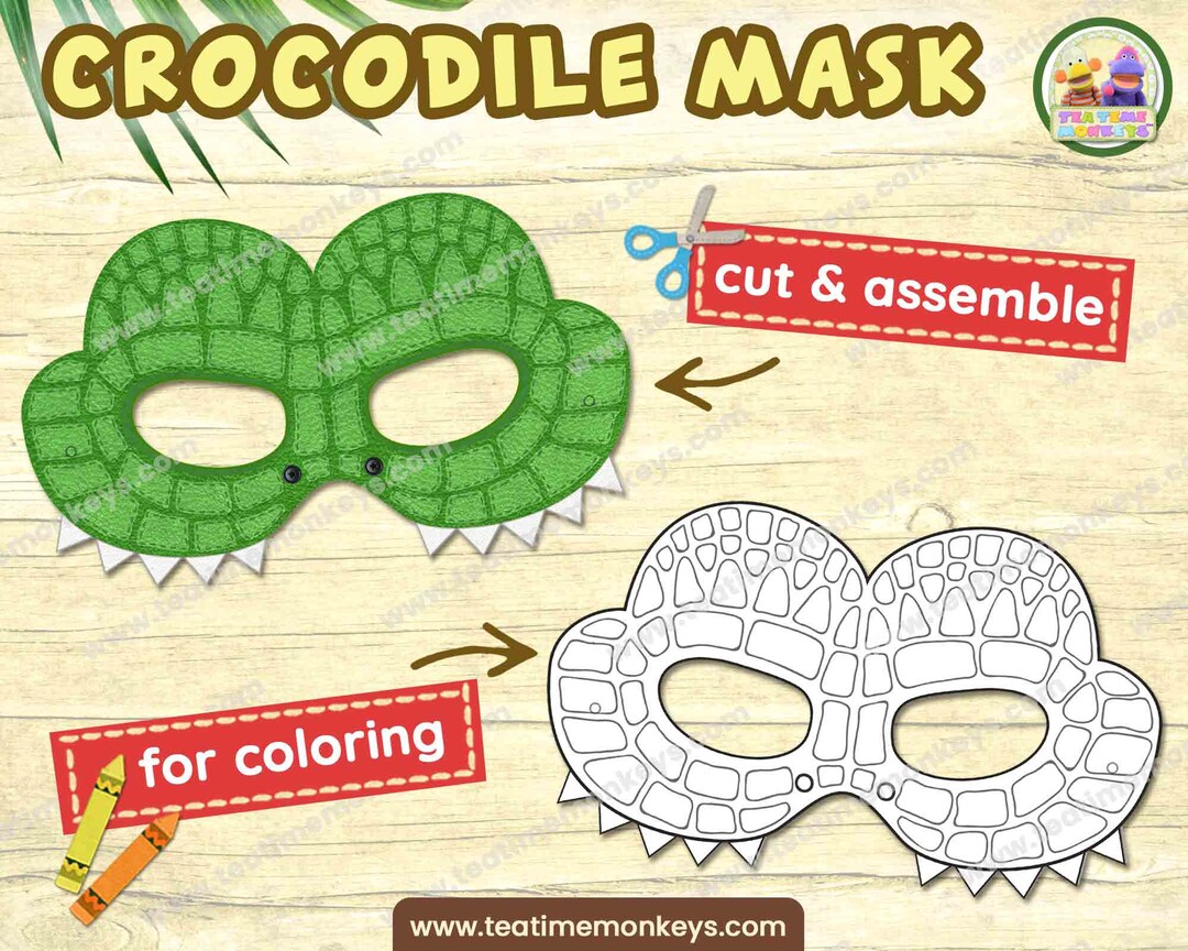 CROCODILE Mask ALLIGATOR Mask: in Color & for Coloring - Etsy