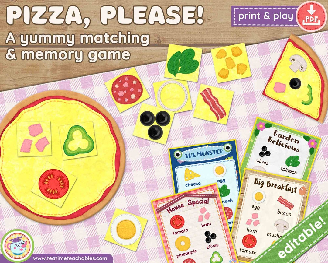 Pizza Game for Kids | Printable Game | PDF | Matching and Memory Game ...