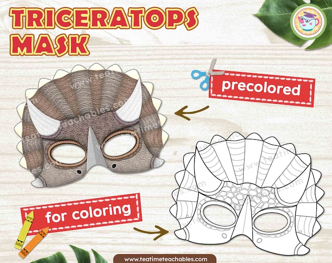 Dinosaurs Printable Coloring Masks, Dinosaur Masks, Triceratops Mask ...