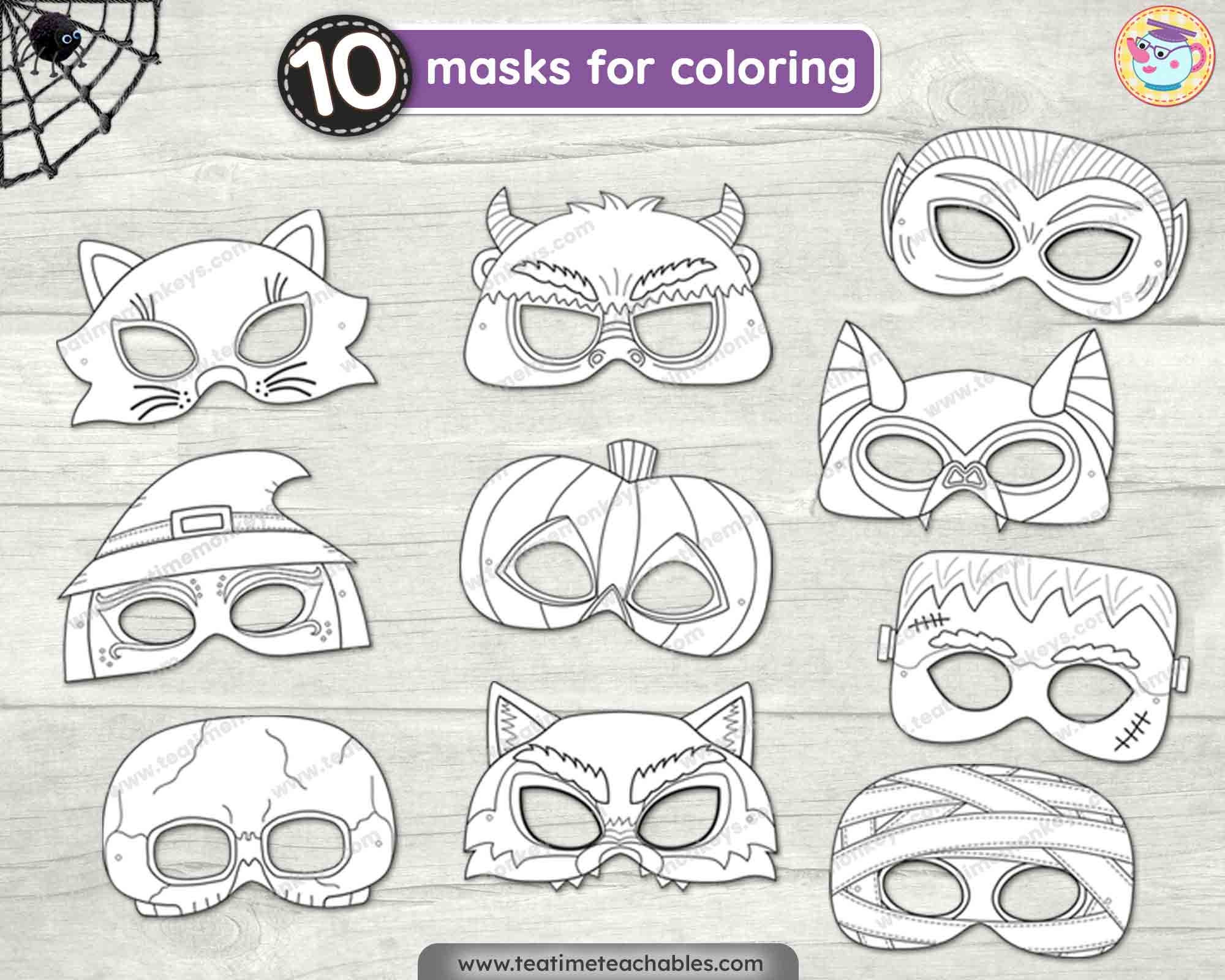 HALLOWEEN Masks for Kids - TEN Printable Masks to Color - PDF ...