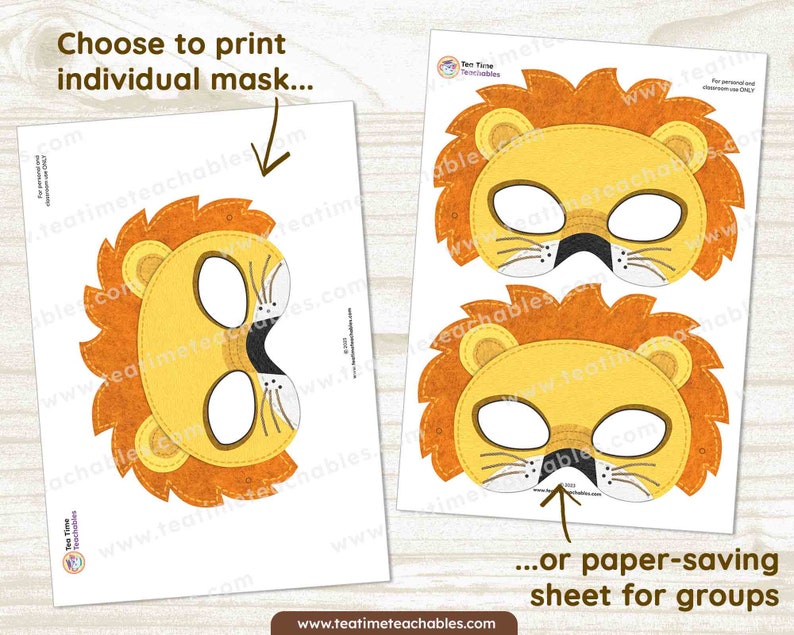 Printable Lion Mask: Precolored & Coloring, Jungle Animal Costume (PDF ...