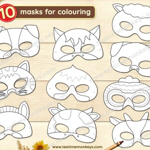 FARM ANIMALS Masks TEN Printable Masks to Colour and | Etsy