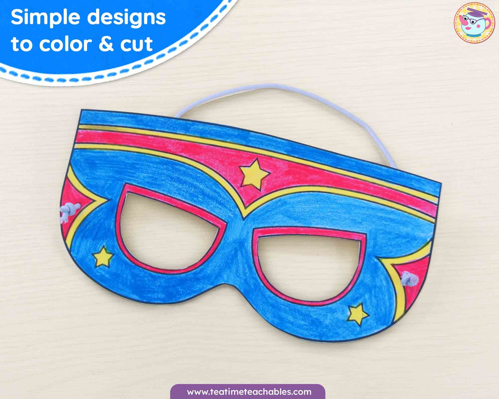 Superhero Masks for Kids: 10 Printable Masks & Wristbands to Color (PDF ...