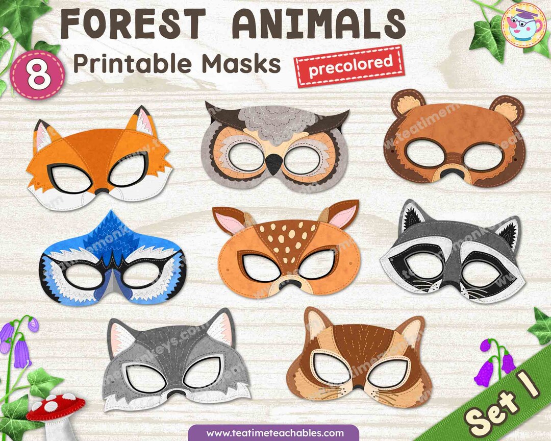 FOREST ANIMALS Masks Set 1 | Precolored | Eight Printable Masks | PDF ...