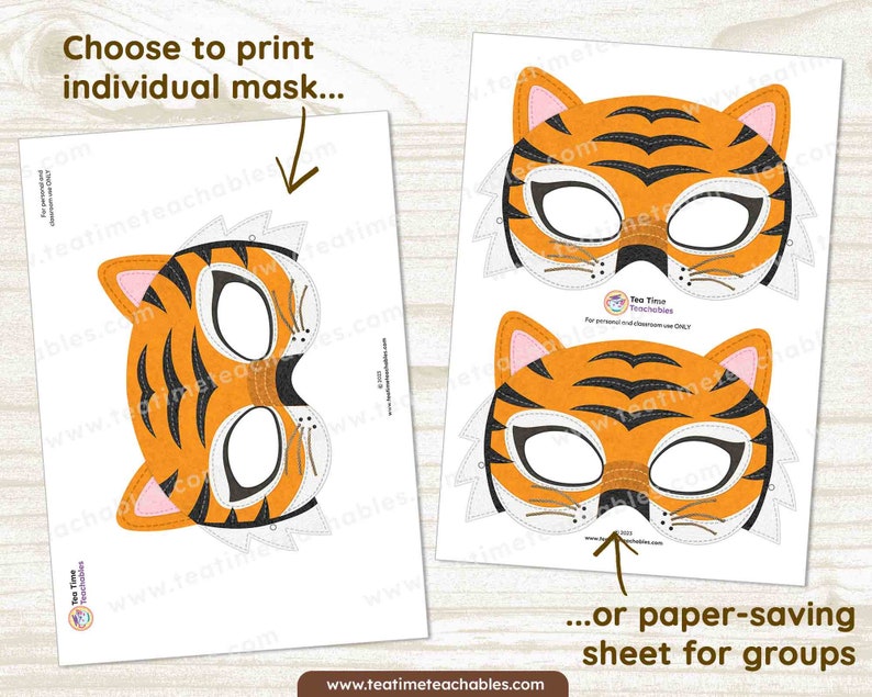 TIGER Mask: in Color and for Coloring Printable Jungle Animals Mask for ...