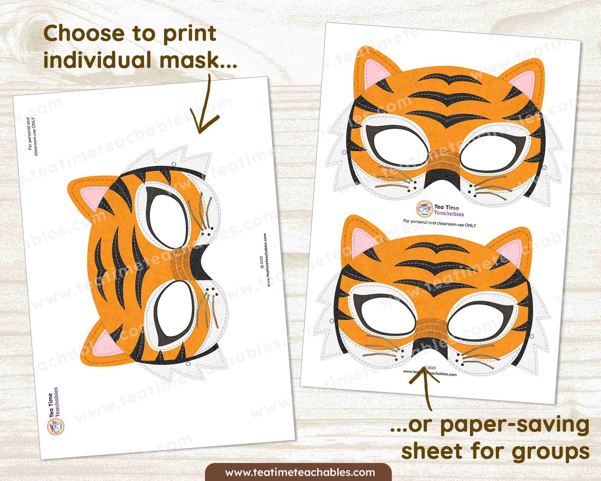TIGER Mask: in Color and for Coloring Printable Jungle Animals Mask for ...