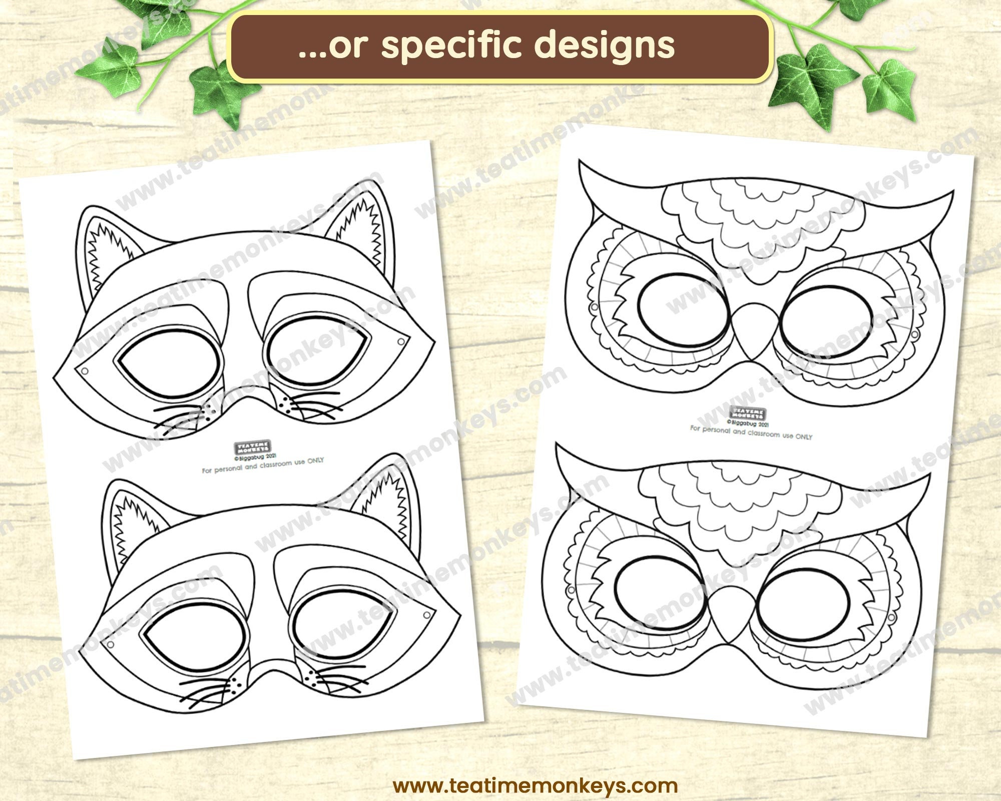 FOREST ANIMALS Masks Set 1 EIGHT Printable Masks for Coloring Forest ...