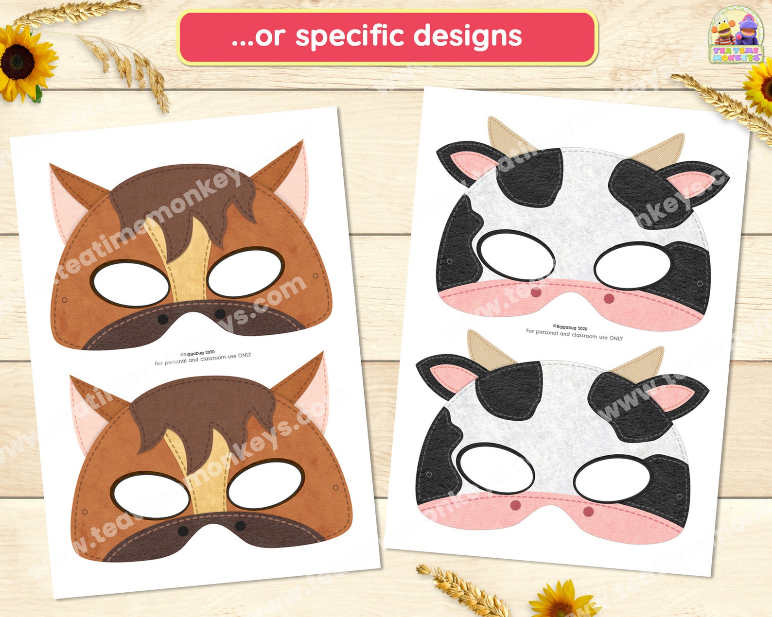 FARM ANIMALS Masks Bundle 20 Printable Masks Costume - Etsy