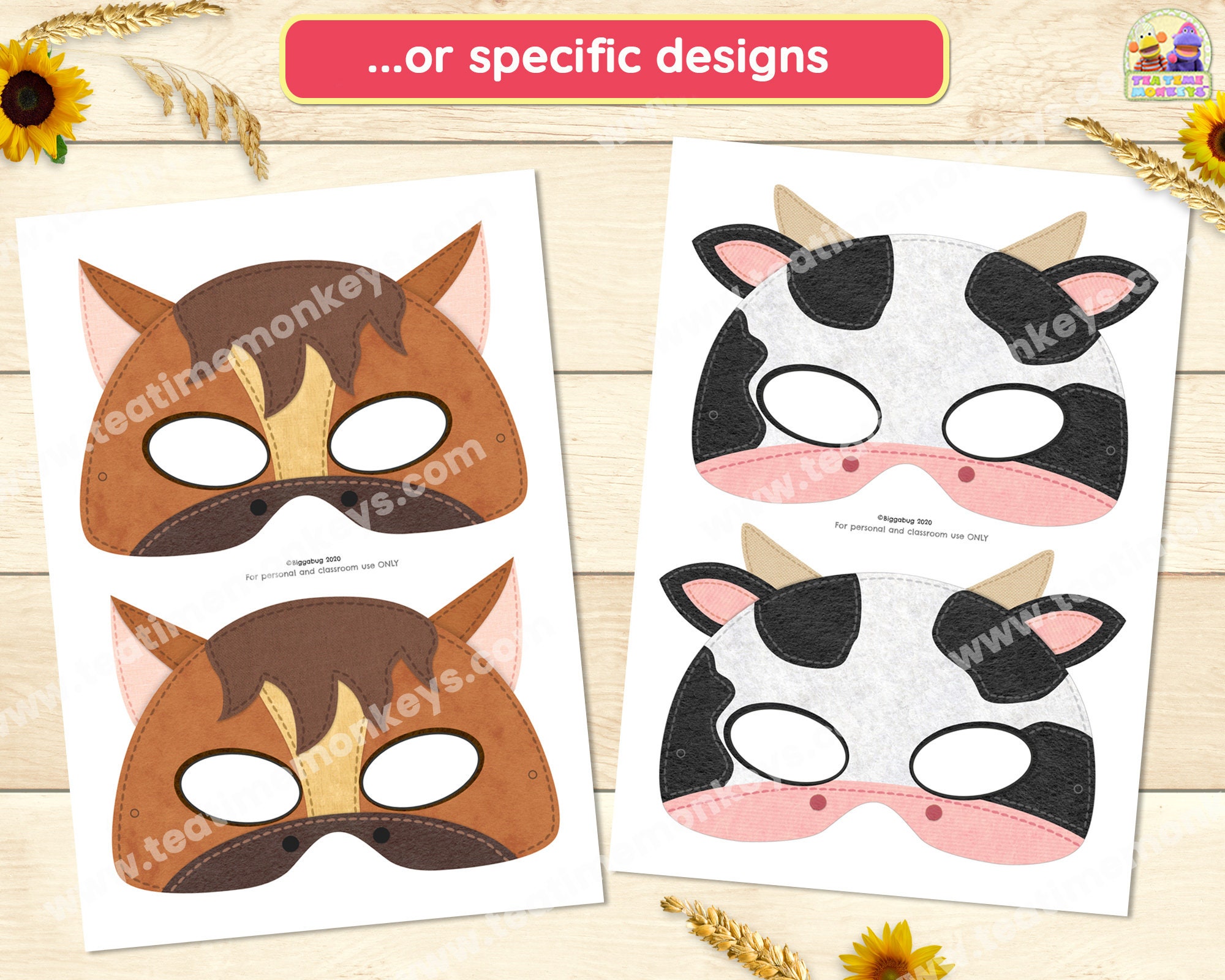 FARM ANIMALS Masks Bundle 20 Printable Masks Costume - Etsy