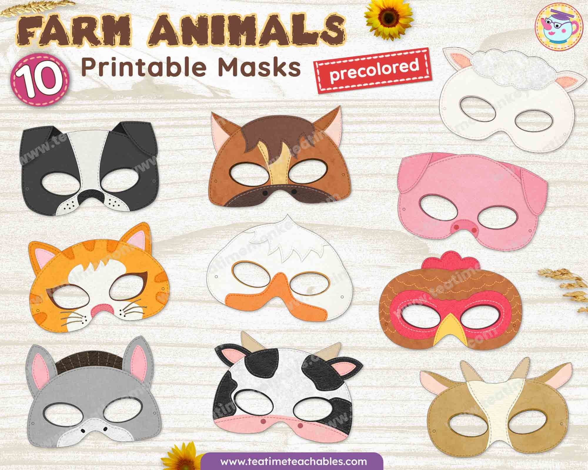 FARM ANIMALS Masks | Ten Printable Masks | Precolored | PDF | Costume ...
