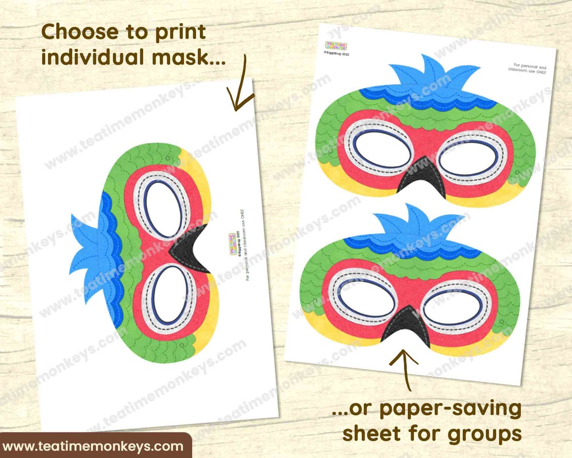 PARROT Mask: in Color and for Coloring Printable Jungle - Etsy