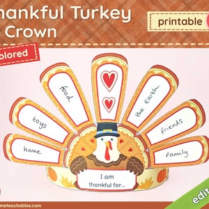 Thankful Turkey Crown for Kids | Precolored and Editable | PDF ...