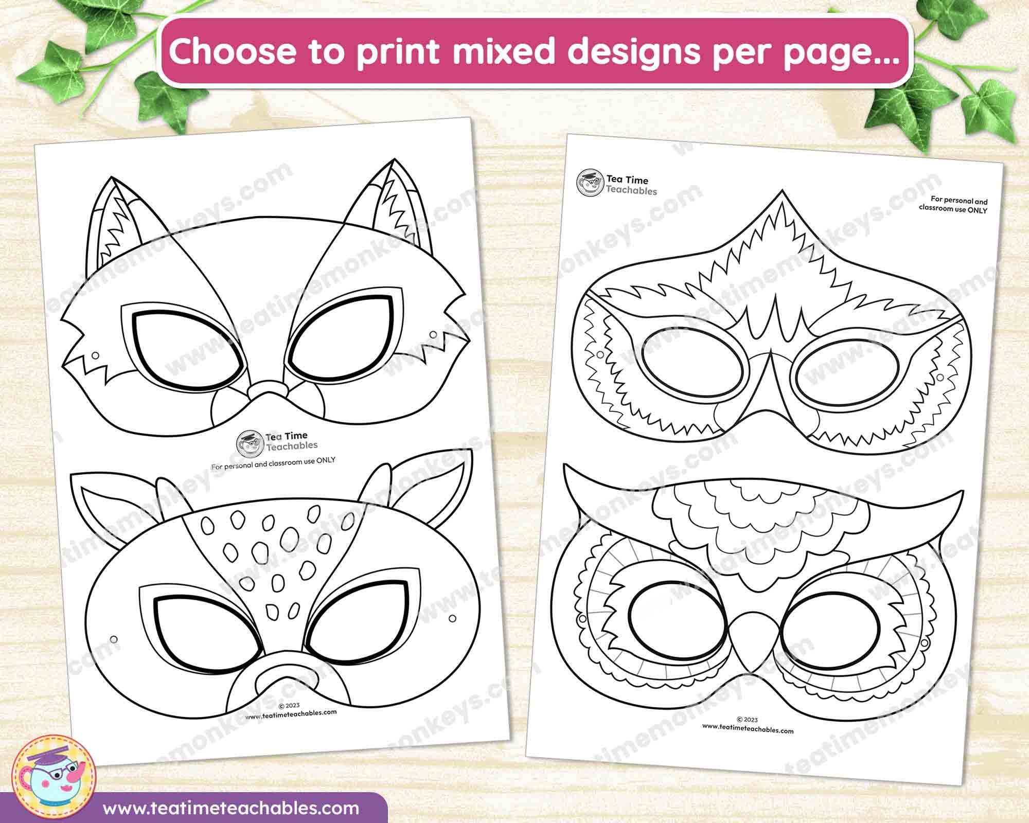 FOREST ANIMALS Masks Set 1 - EIGHT Printable Masks for Coloring ...