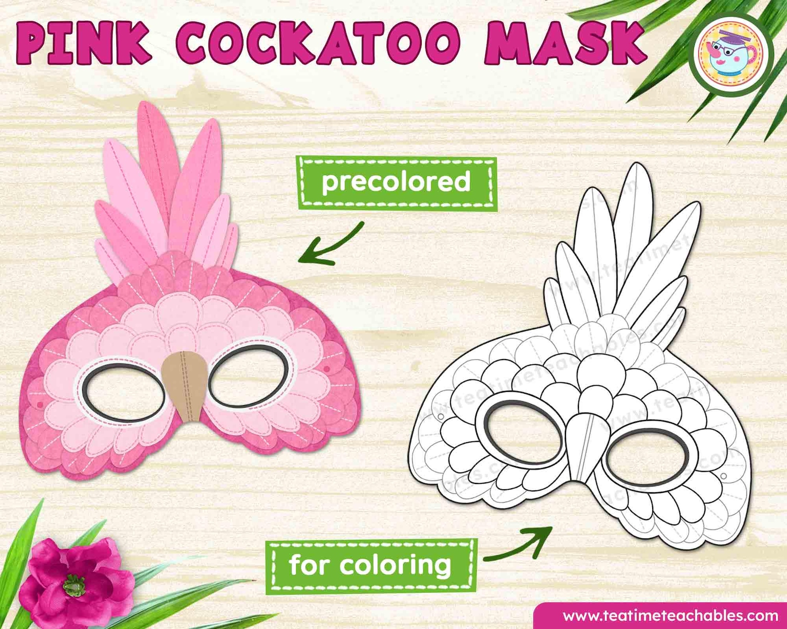 Pink Cockatoo Mask – Printable Bird Mask for Kids | Galah Costume ...